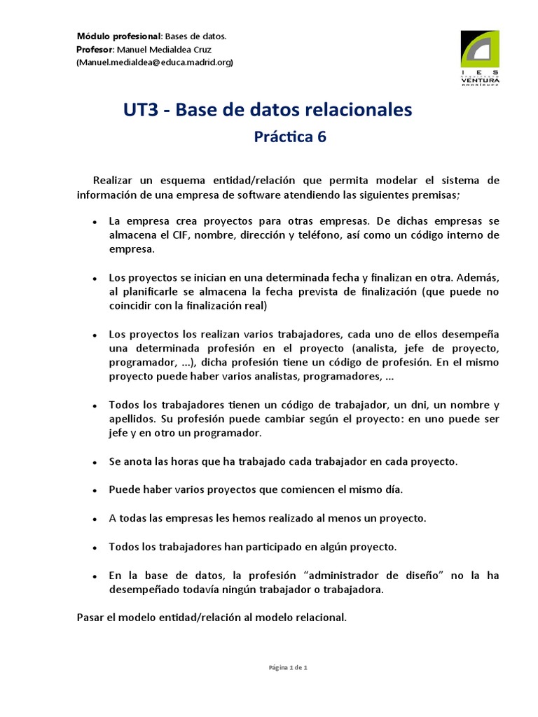 UT3 - Base de Datos Relacionales: Práctica 6 | PDF