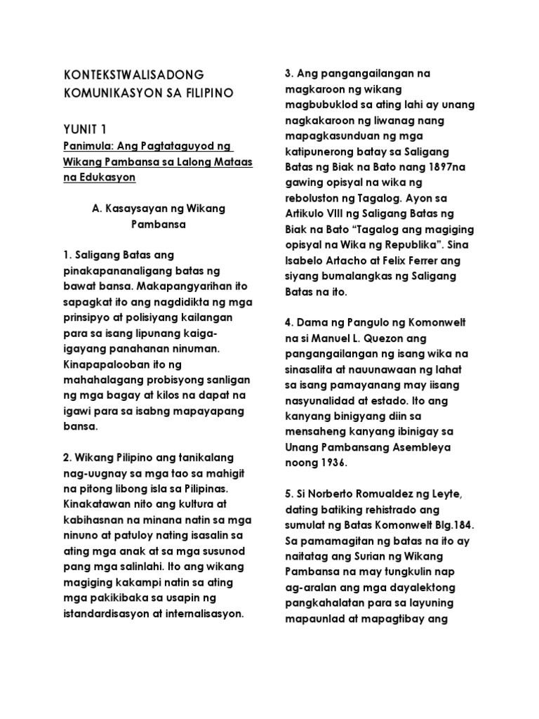 Kontekstwalisadong Komunikasyon Sa Filipino | PDF