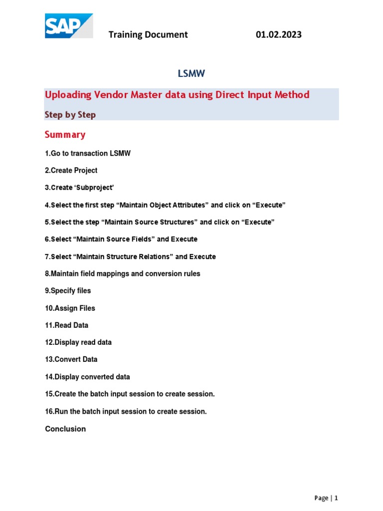 SAP LSMW Vendor Data Upload Guide | PDF | Software Development | Information Science