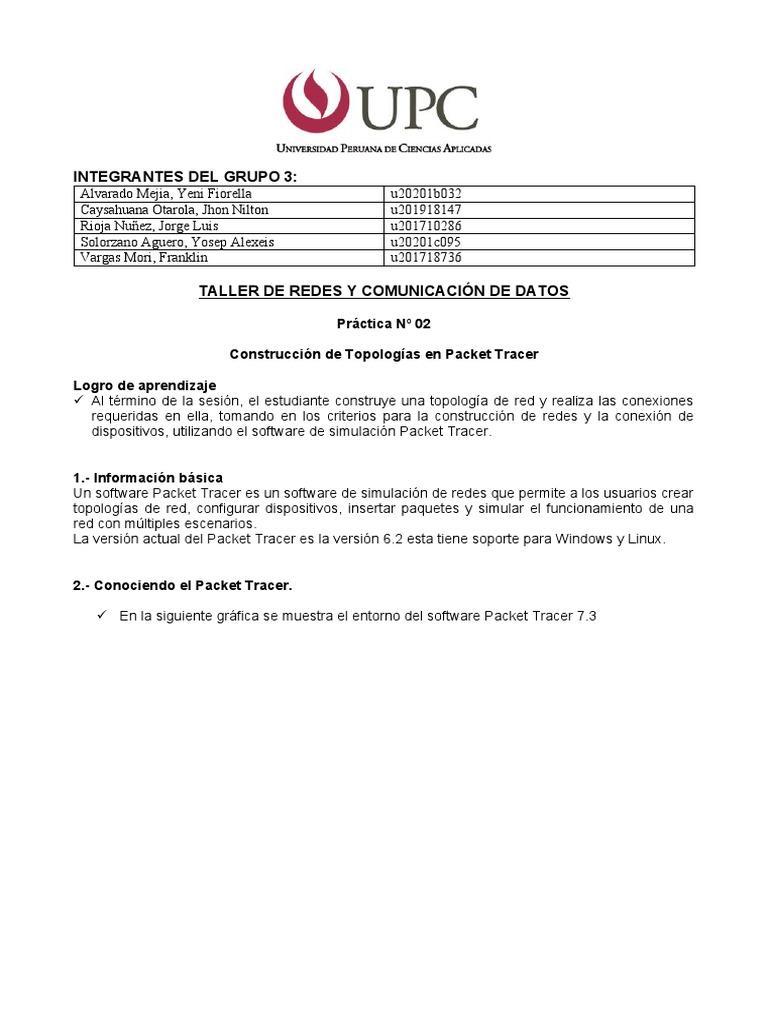 Laboratorio No 2 (Packet Tracer) SS52-EQ03 | PDF | Protocolos de internet | Enrutador (Computación)