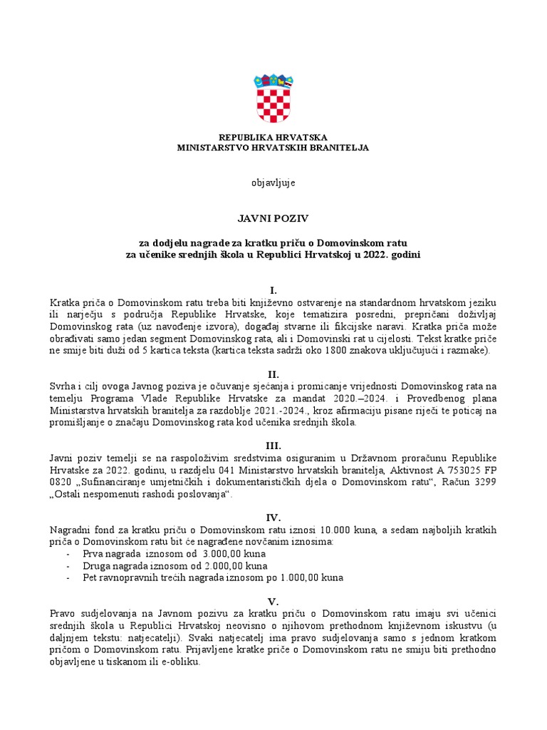 Tekst Javnog Poziva Za Nagradu Za Kratku Priču | PDF