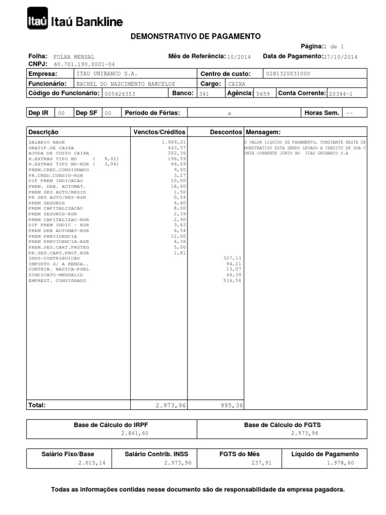 Demonstrativo de Pagamento | PDF | Economia financeira | Economias