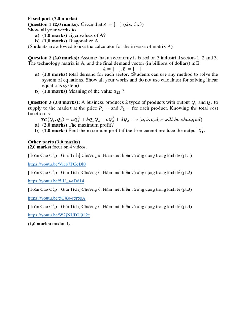 Advanced Maths Sample Test | PDF