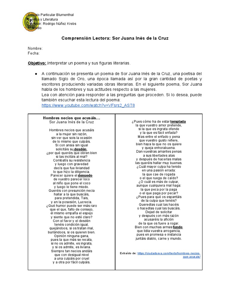 Guía Sor Juana Primero Medio | PDF