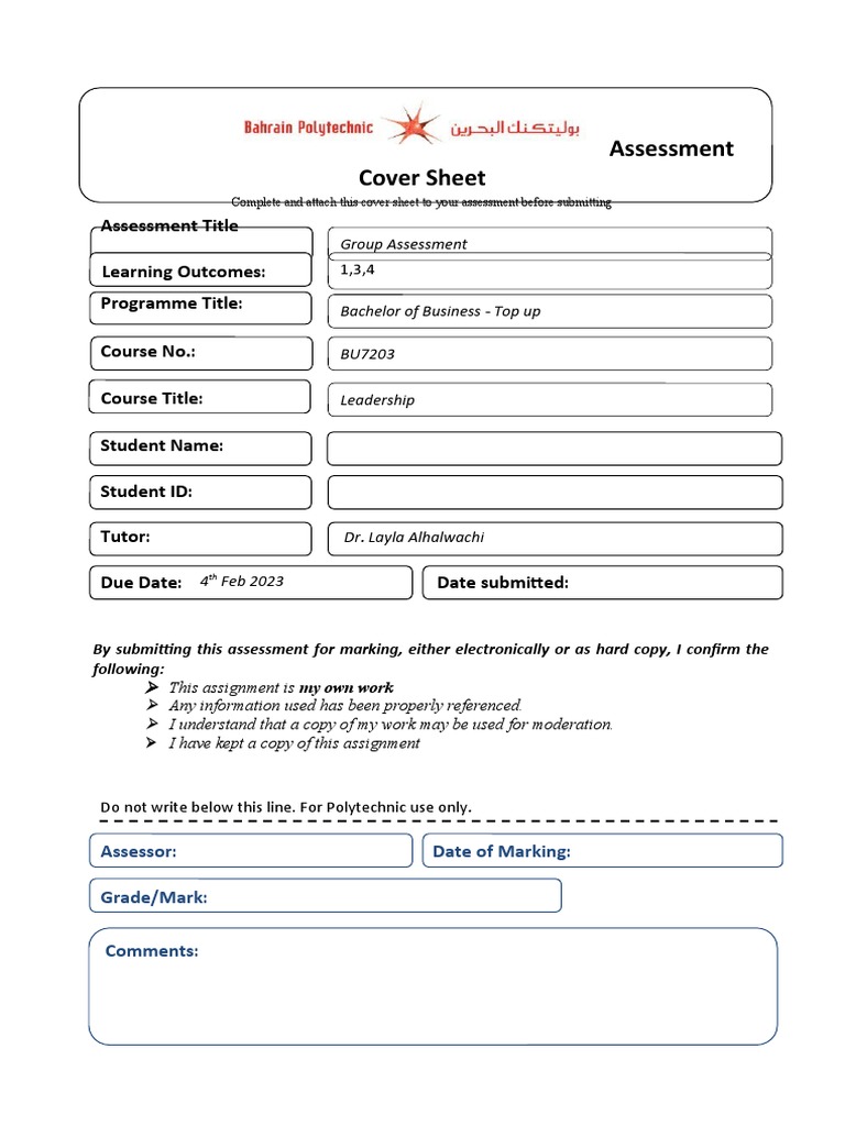 Assessment Cover Sheet | PDF | Career & Growth
