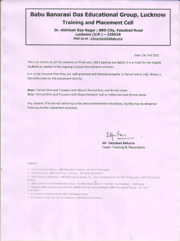 T&P Dress Code Notice | PDF