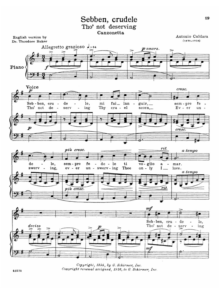 Sebben Crudele Piano and Voice | PDF