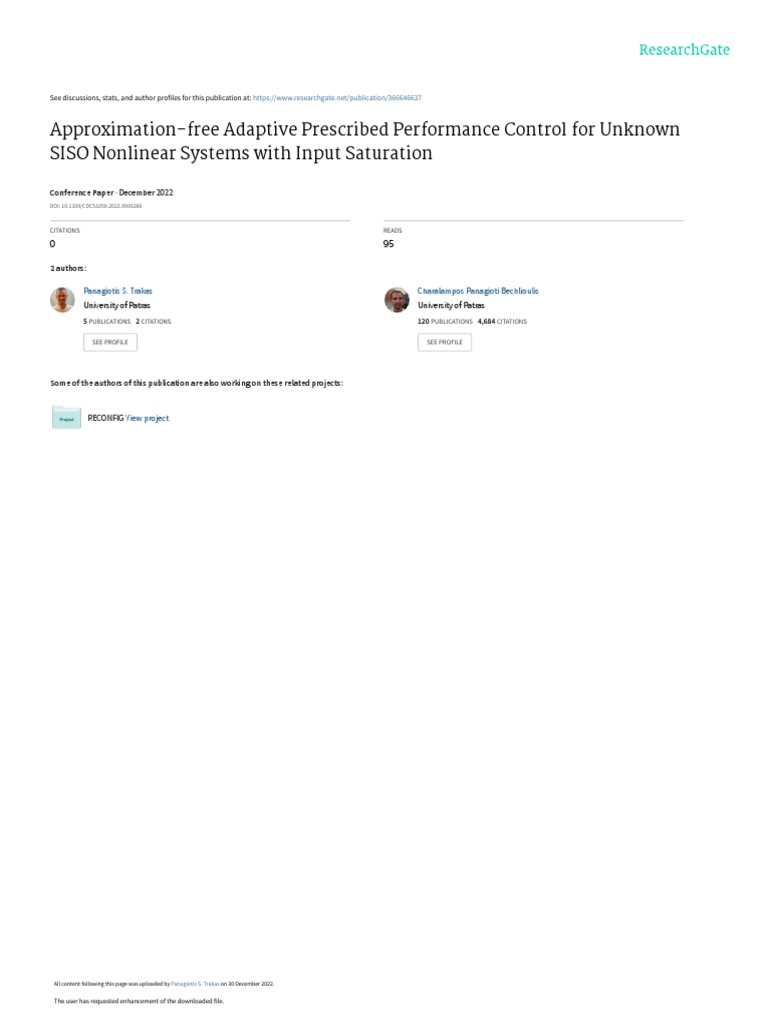 Approximation Free Adaptive Prescribed Performance Control For Unknown Siso Nonlinear Systems 1688