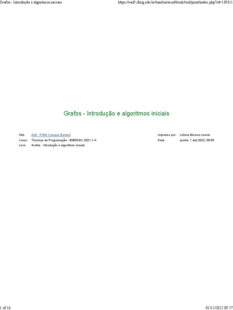 Grafos - Introdução e Algoritmos Iniciais 2 | PDF | Teoria dos Gráficos ...