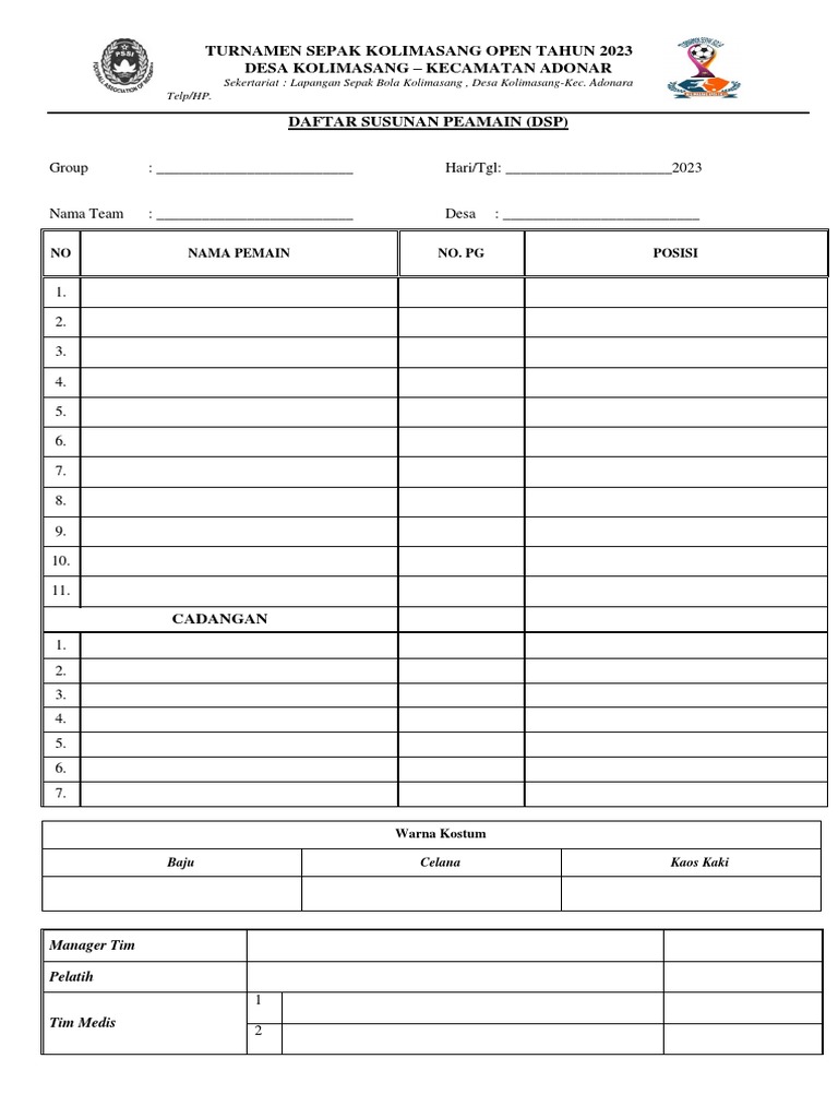 Daftar Susunan Pemain DSP | PDF