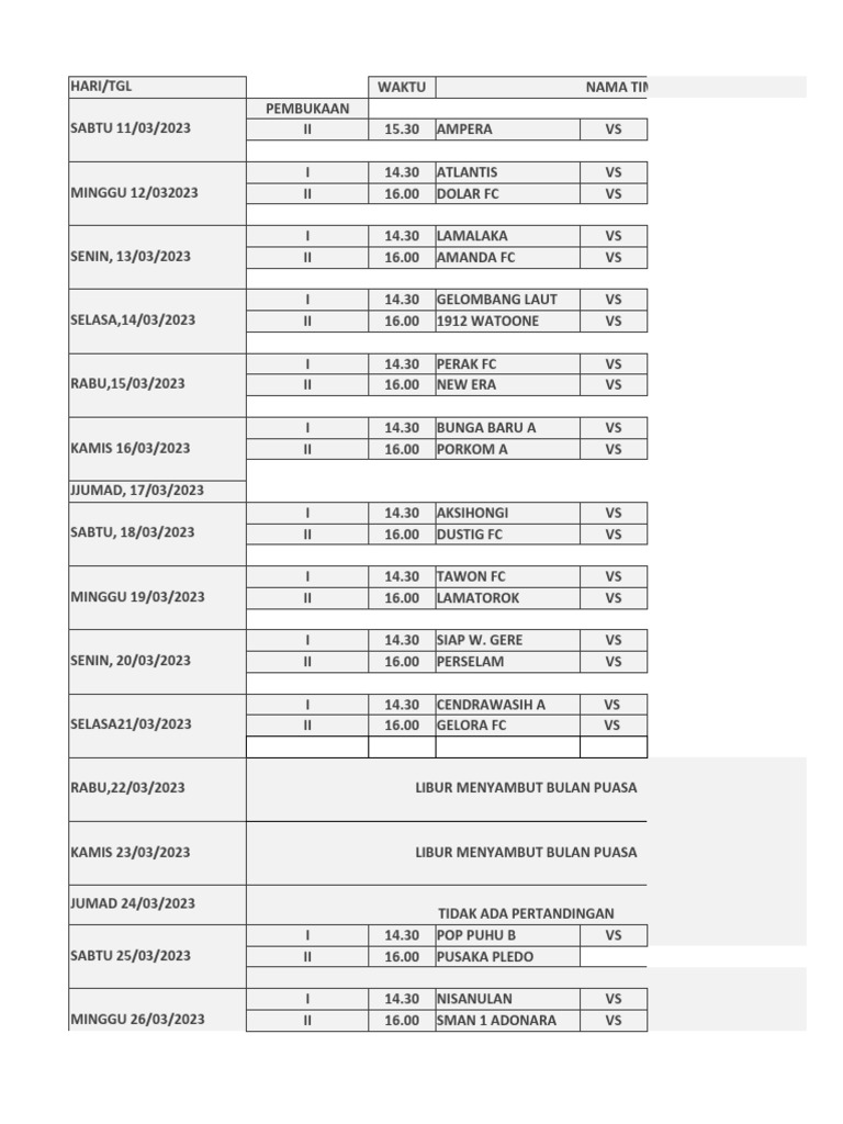 Perbaikan Jadwal Pertandingan | PDF