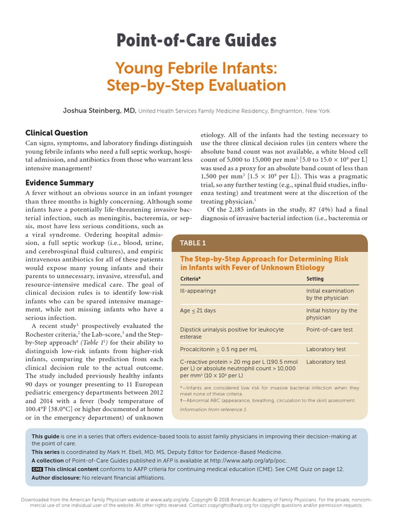 Young Febrile Infants Step by Step Evaluation | PDF | Fever | Sepsis