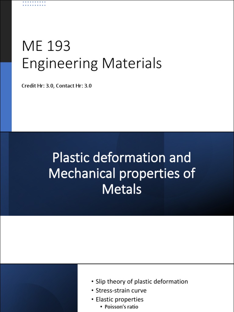 Lec 3 Plastic Deformation and Mechanical Properties of Metal PDF | PDF | Hardness | Deformation ...