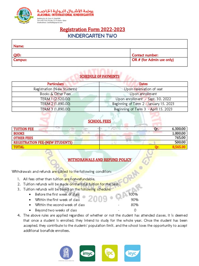 Kindergarten Registration Form 2022-2023 | PDF | Fee | Special Education