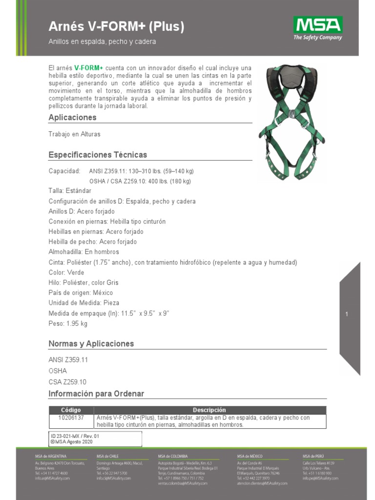 23-021 Arnés-V-FORM-PLUS Ficha-Técnica 10206137 2020 Rev01 ES | PDF | Tecnología