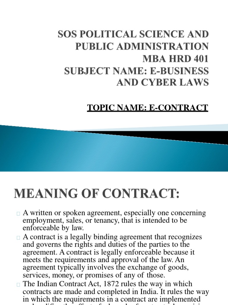 Governing Electronic Contracts in India: Analyzing the Legal Framework and Key Considerations ...