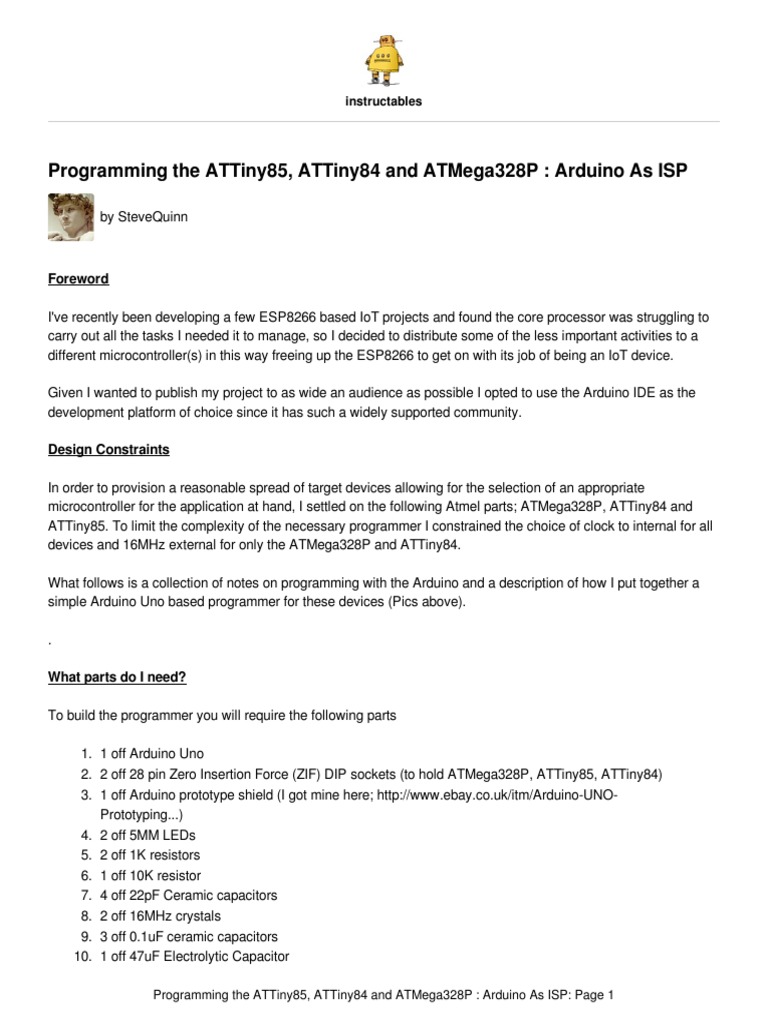 Programming The ATTiny85 ATTiny84 and ATMega328P A | PDF | Arduino ...