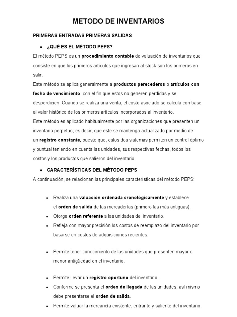 Método PEPS: Definición y Características | PDF | Inventario ...