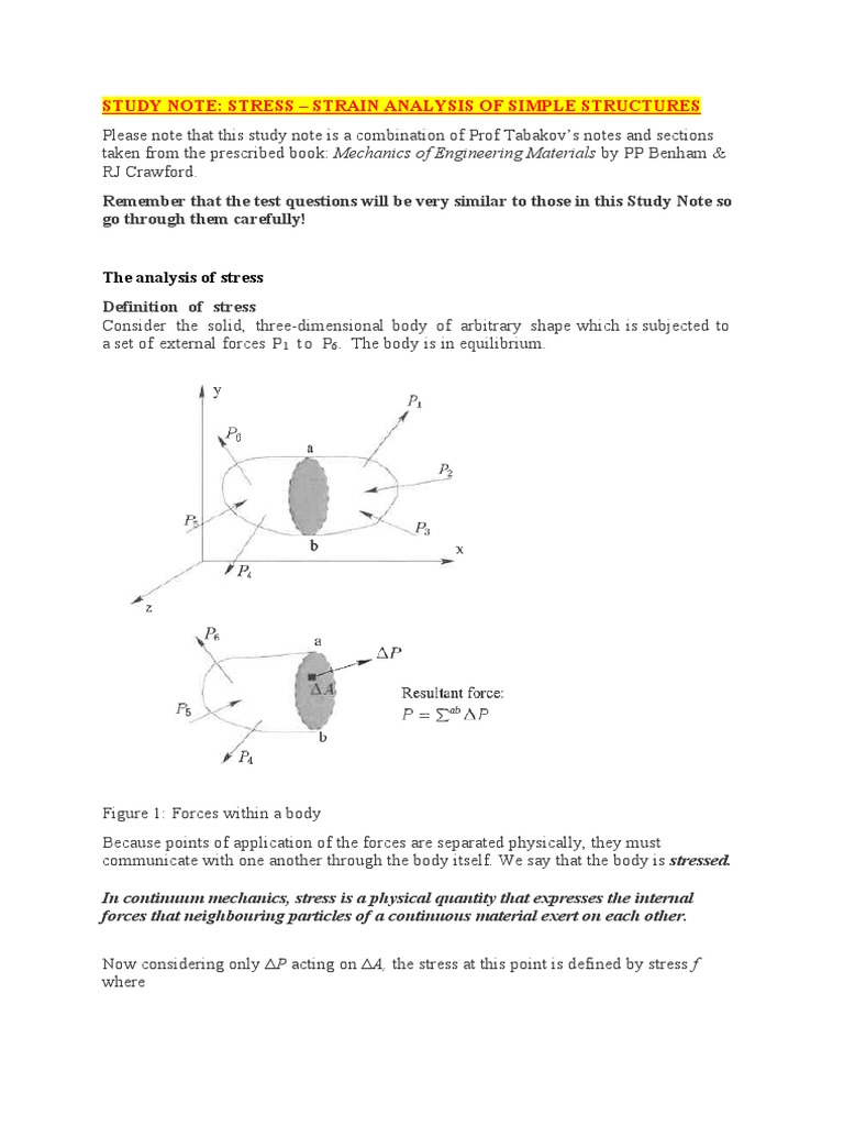Study Note Stress - Strain Analysis of Simple Structures RevB | PDF | Stress (Mechanics ...