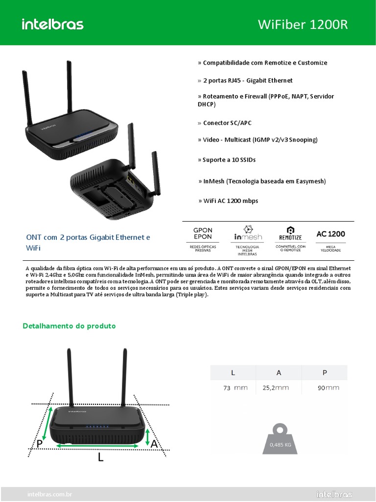 Datasheet ONT WiFiber 1200R Editavel V3 | PDF | Wi-Fi | Ethernet