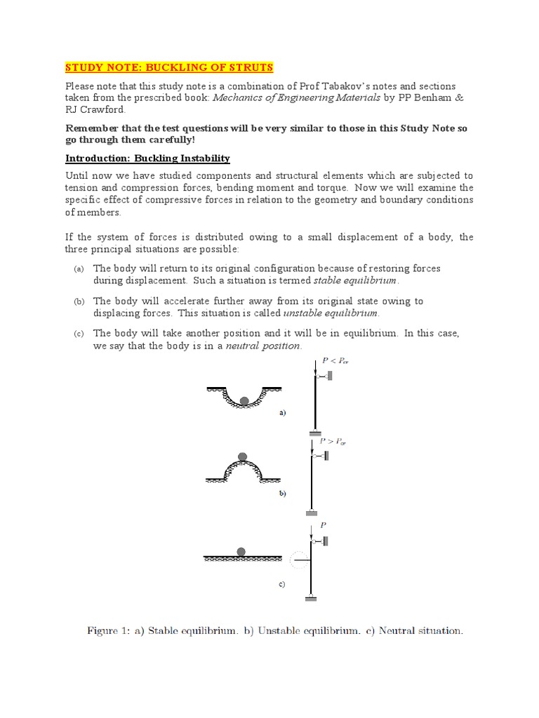 Study Note - Buckling of Struts | PDF | Buckling | Stress (Mechanics)