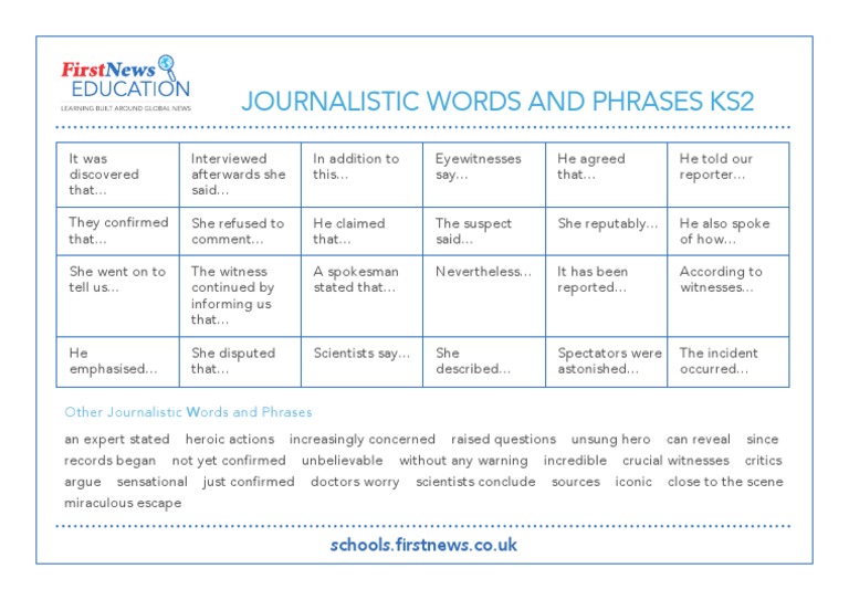 Journalistic Words and Phrases-Ks2 | PDF | Mystery, Thriller & Crime ...