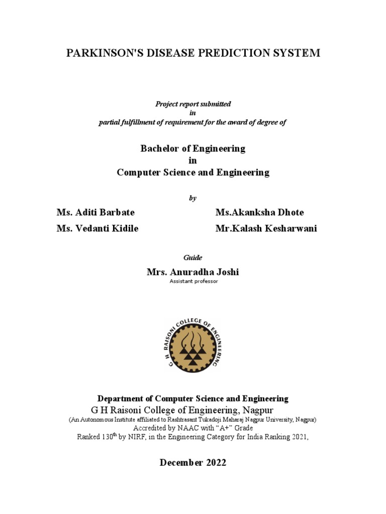 Final Year Project Thesis | PDF | Parkinson's Disease | Machine Learning