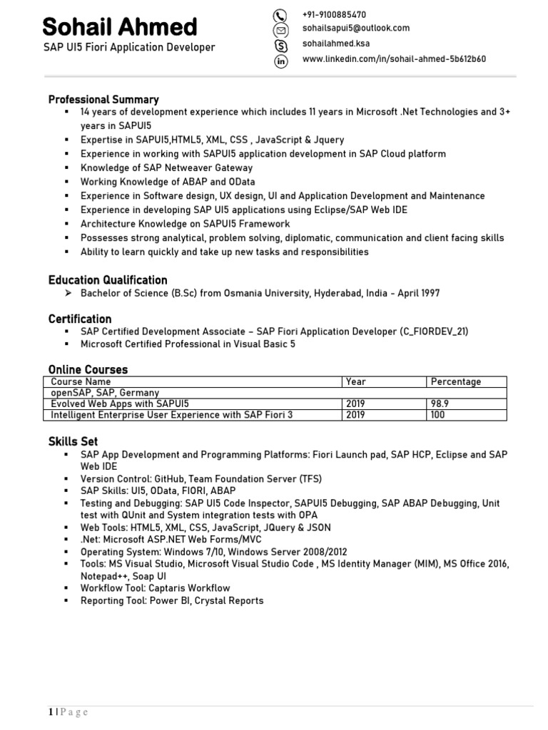 SAP UI5 Fiori Application Developer: Education Qualification ...