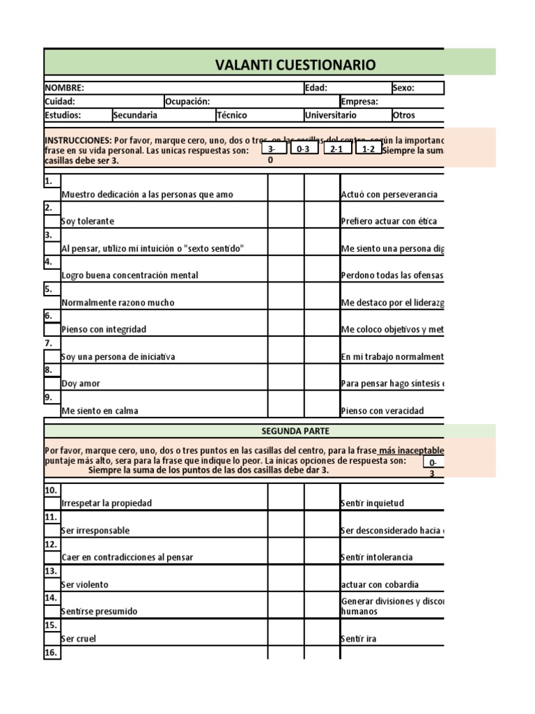 Cuestionario Valanti | PDF