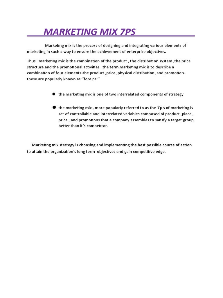 Marketing Mix 7PS | PDF | Pricing | Marketing