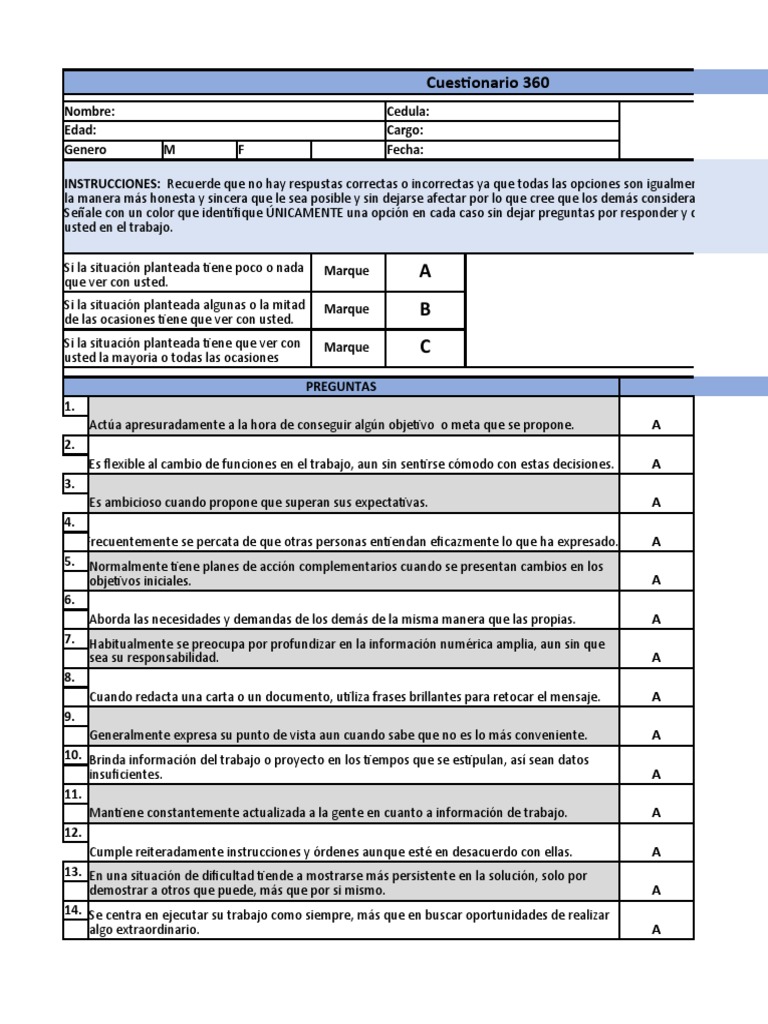Cuestionario 360° | PDF | Cuestionario