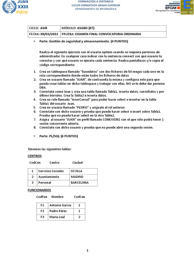 ASGBD ORDINARIO Marzo 2022 | PDF | Usuario (informática) | Bases de datos