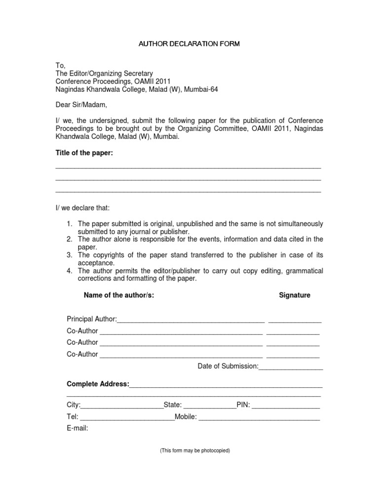OAMII-2011-Author Declaration Form | PDF