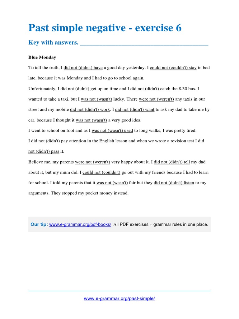 Past Simple Negative Exercise 6 Key | PDF