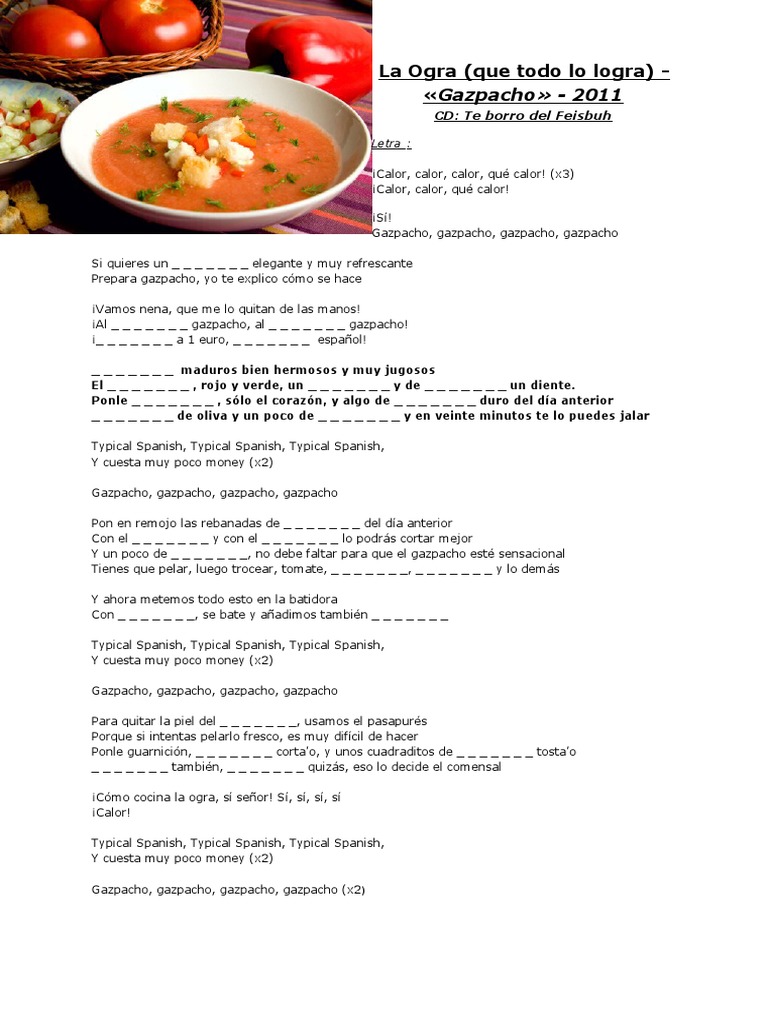 La Ogra - Gazpacho - Letra | PDF | Cocina mediterranea | Cocina africana