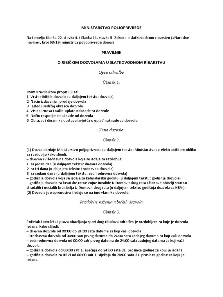 Pravilnik o Ribickim Dozvolama | PDF
