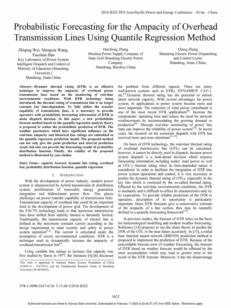 Probabilistic Forecasting For The Ampacity of Overhead Transmission Lines Using Quantile ...