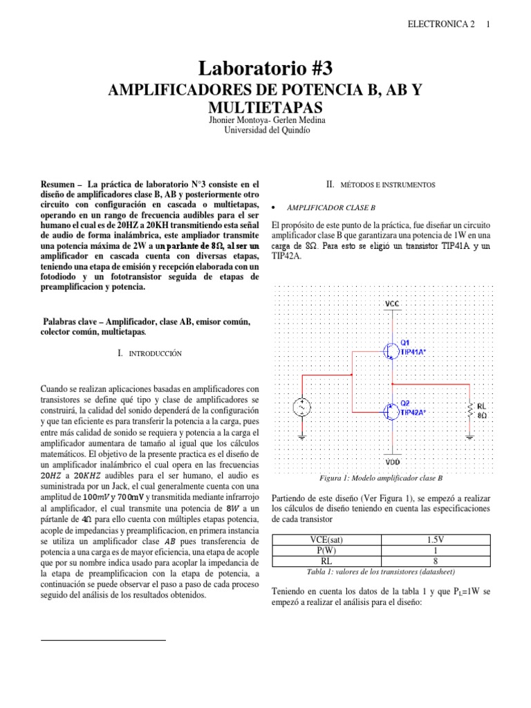 Informe Final Lab3 Electro 2 | PDF | Amplificador | Transistor