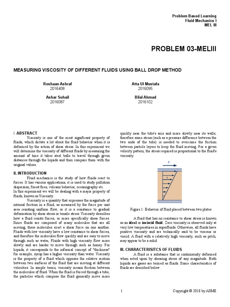 Problem 03-Meliii: Measuring Viscosity of Different Fluids Using Ball Drop Method | PDF ...