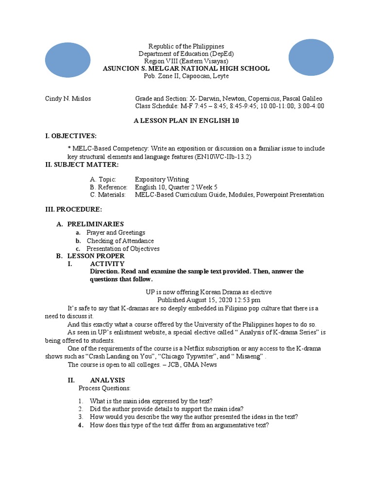 Lesson Plan GRADE 10 Q2 Week 5 | PDF | Cognition | Cognitive Science