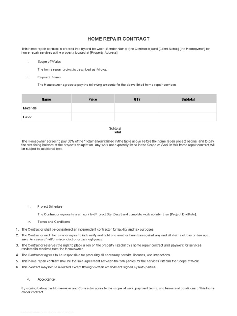 13-Home Repair Contract | PDF | Finance & Money Management