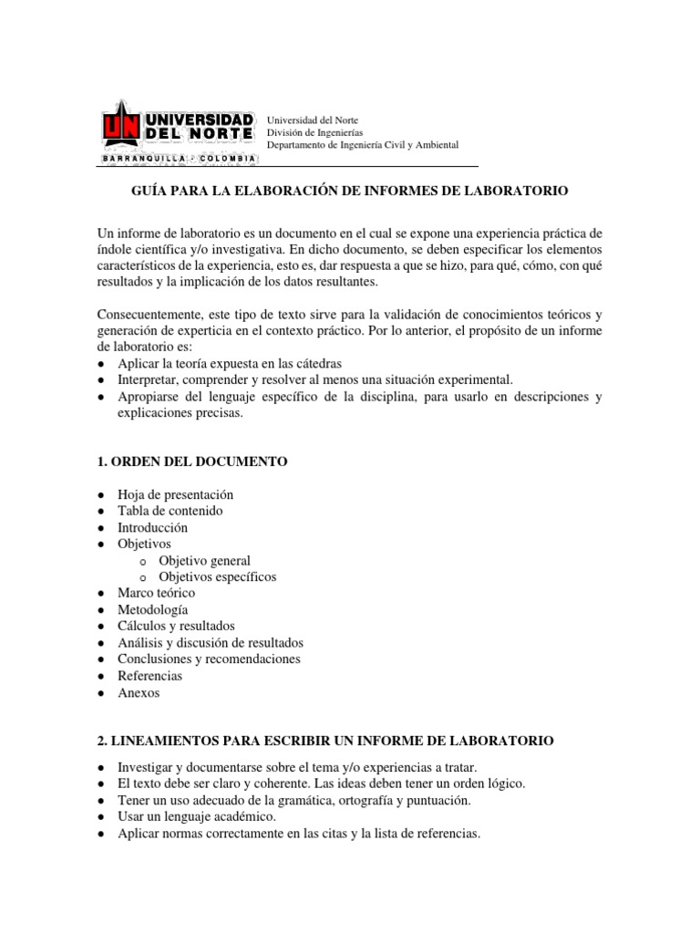 Guía Para La Elaboración De Informes De Laboratorio Pdf