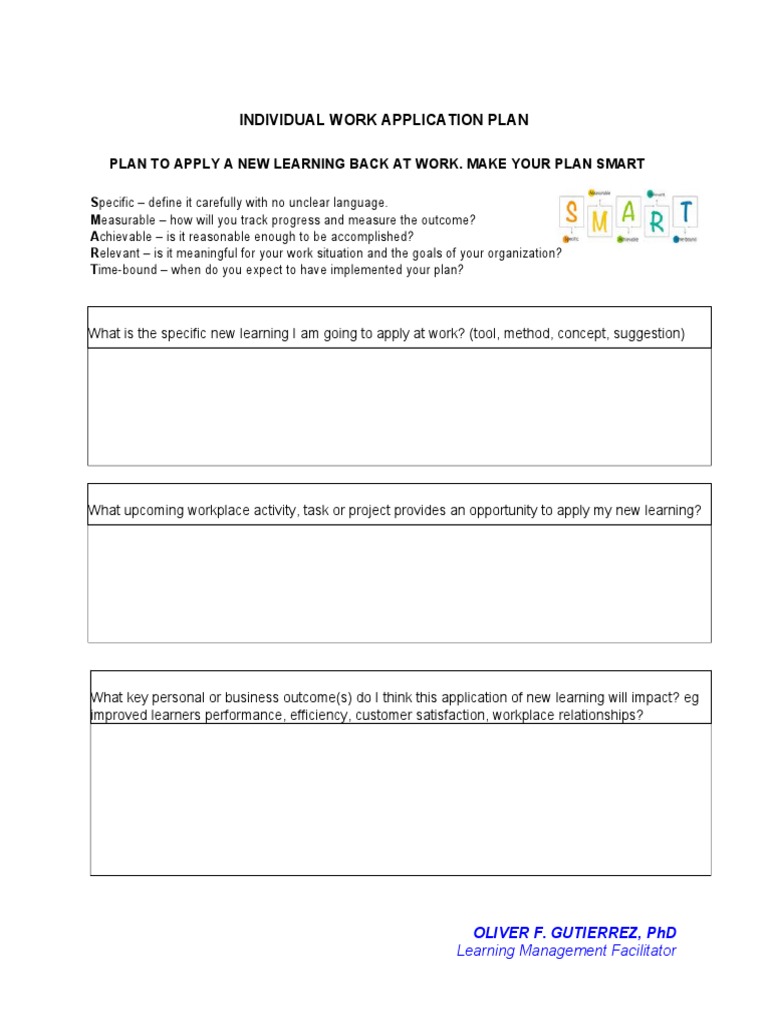 Creating an Individual Workplace Learning Application Plan: A Guide to ...