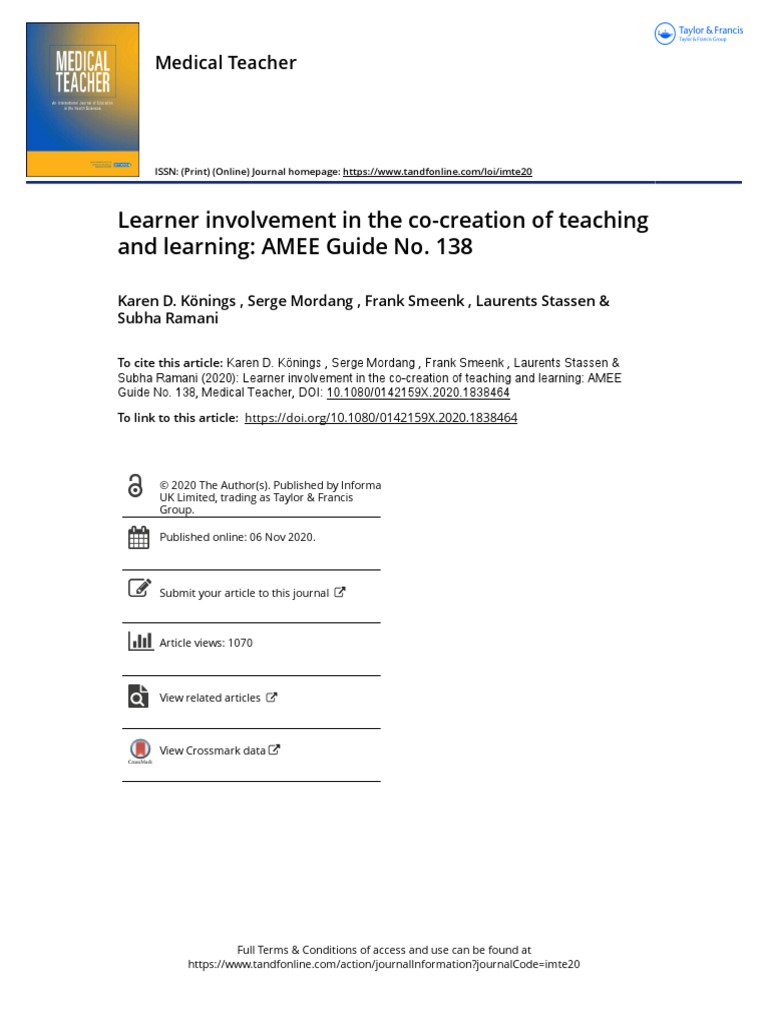 Learner Involvement in The Co-Creation of Teaching and Learning: AMEE ...