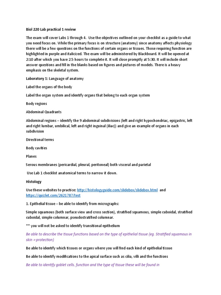Biol 220 Lab Practical 1 Study Guide | PDF