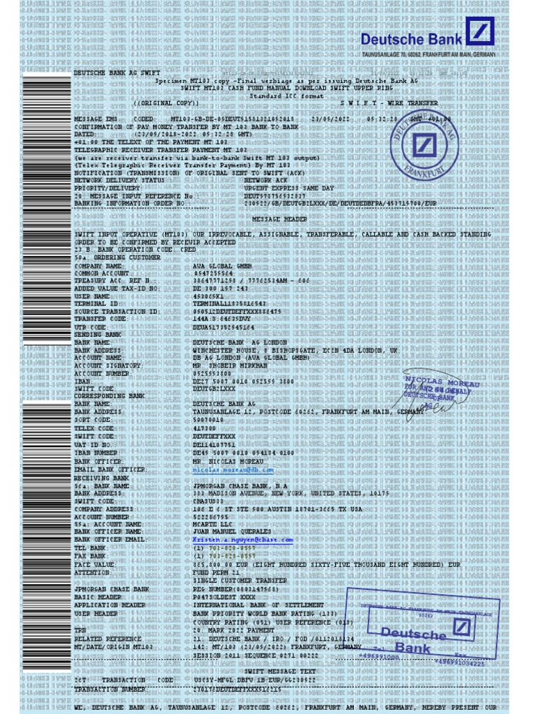 MT103 522286795pdf | PDF | Wire Transfer | Business