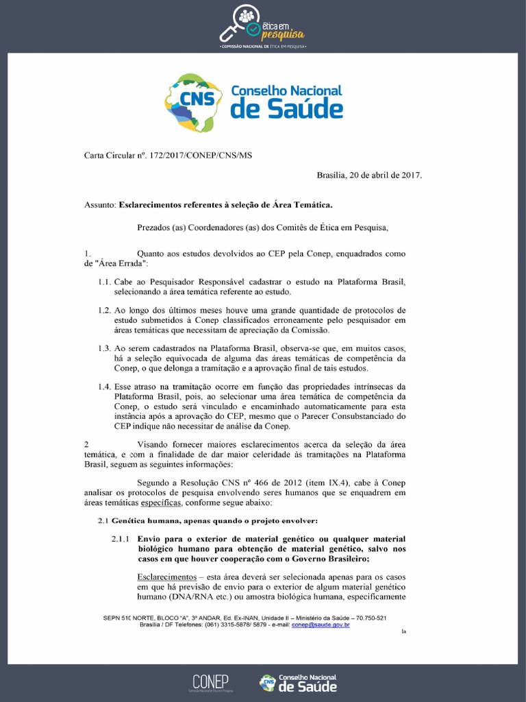 CartaCircular172 - CEP-CONEP | PDF