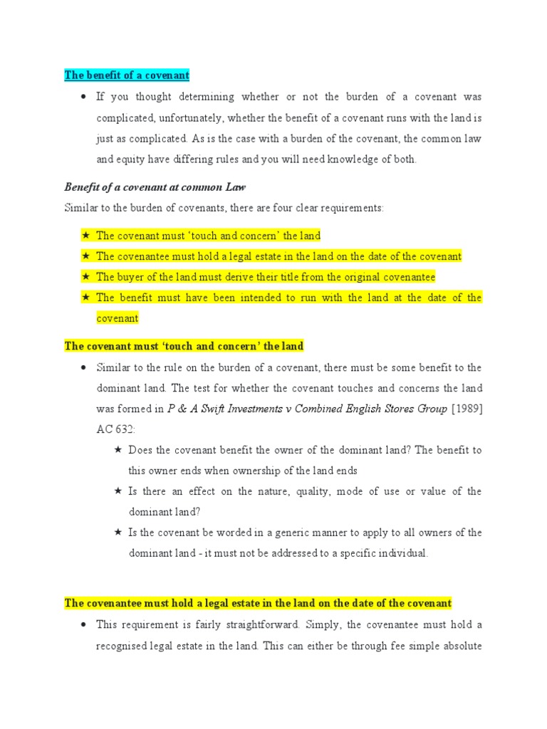 Understanding the Benefit of Covenants | PDF | Covenant (Law) | Legal ...