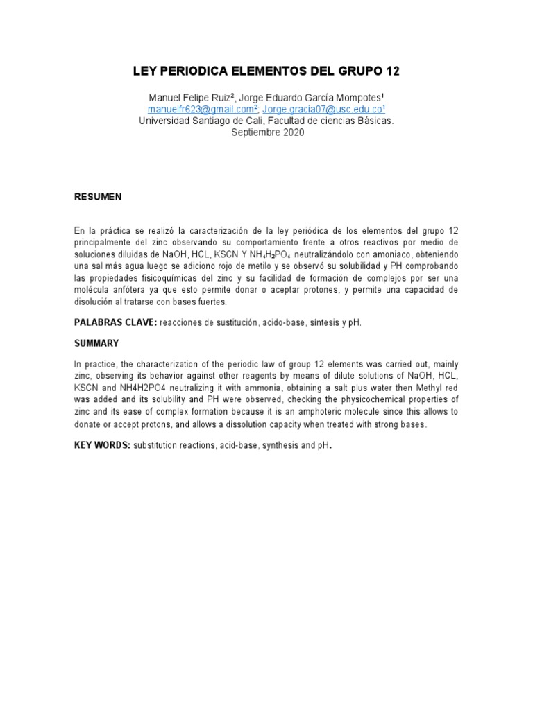 Ley Periodica Elementos Del Grupo 12 | PDF | Mercurio (Elemento) | Sal ...