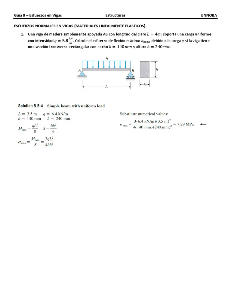 Guía 9 - Esfuerzos en Vigas - Resolución | Descargar gratis PDF | Viga (Estructura) | Doblar